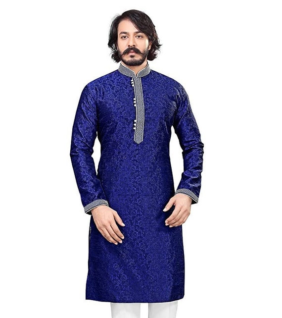 Mens Traditional Royal Blue Kurta Silk Party Wear Kurta Casual - Etsy