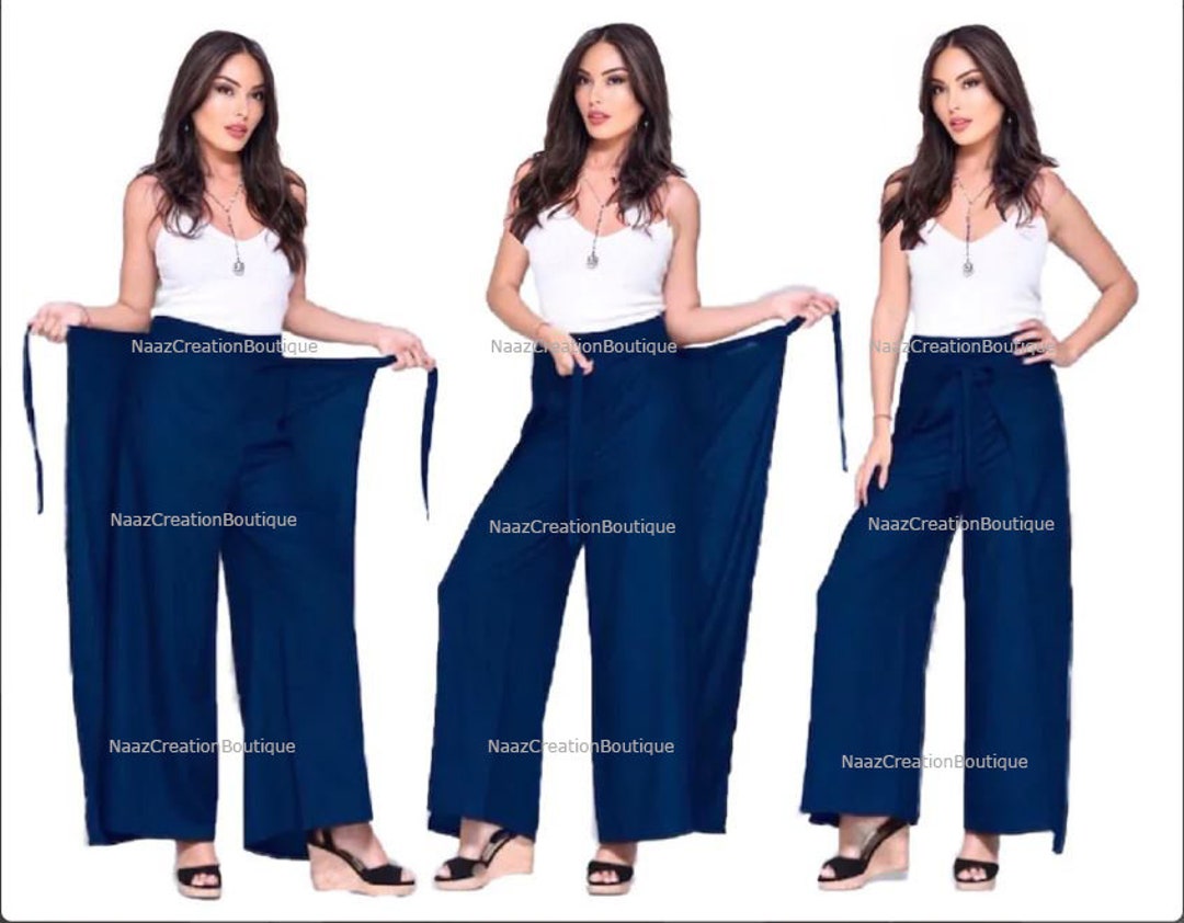 100% Rayon Wide Leg Wrap Pant Women Wrap Trousers, Boho Wide Leg ...