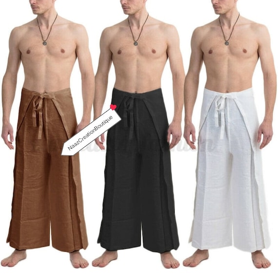 Men's Wrap Trousers Boho Wide Leg Harem Solid Summer - Etsy