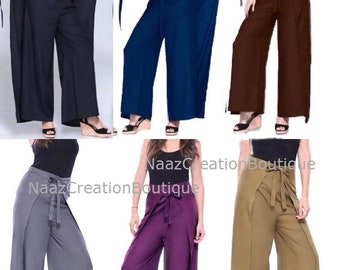 Men's Wrap Trousers, Boho Wide Leg Harem, Solid Summer Pants 100% Rayon ...