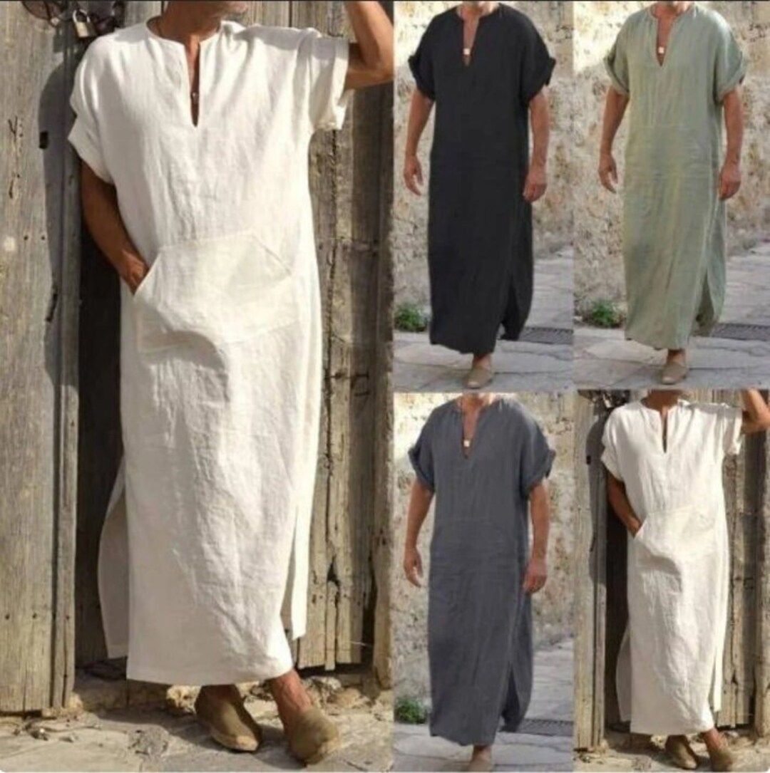 Men Muslim Robe Kaftan, Indian Men's Robe Caftan, Long Linen Kaftan ...