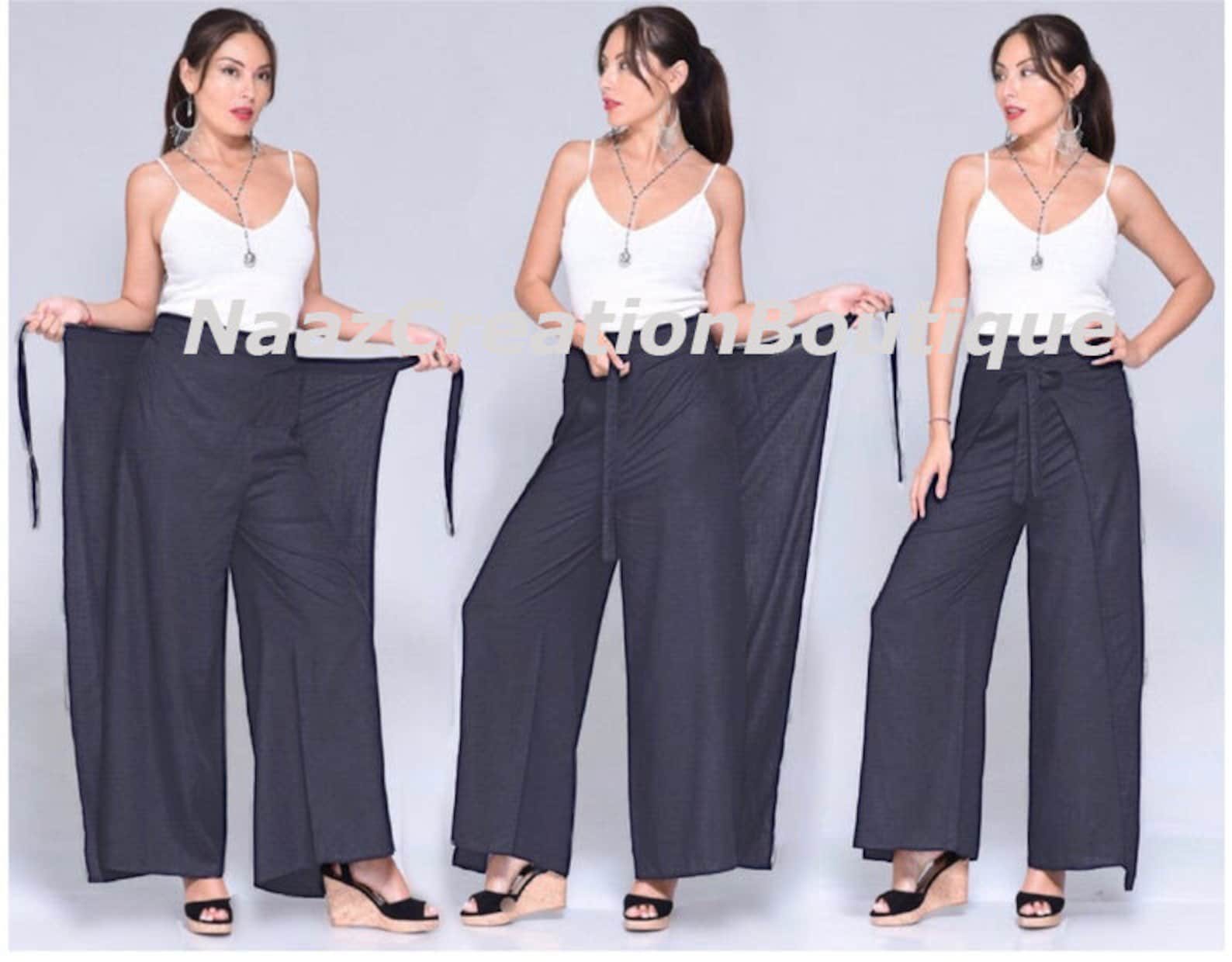 Women Wrap Trousers, Boho Wide Leg Palazzo, Solid Summer Pants100 ...