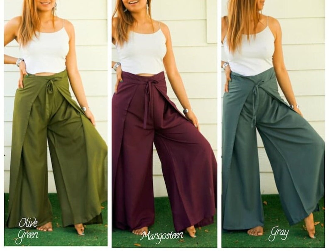 Women Wrap Trousers, Boho Wide Leg Palazzo, Solid Summer Pants100 ...