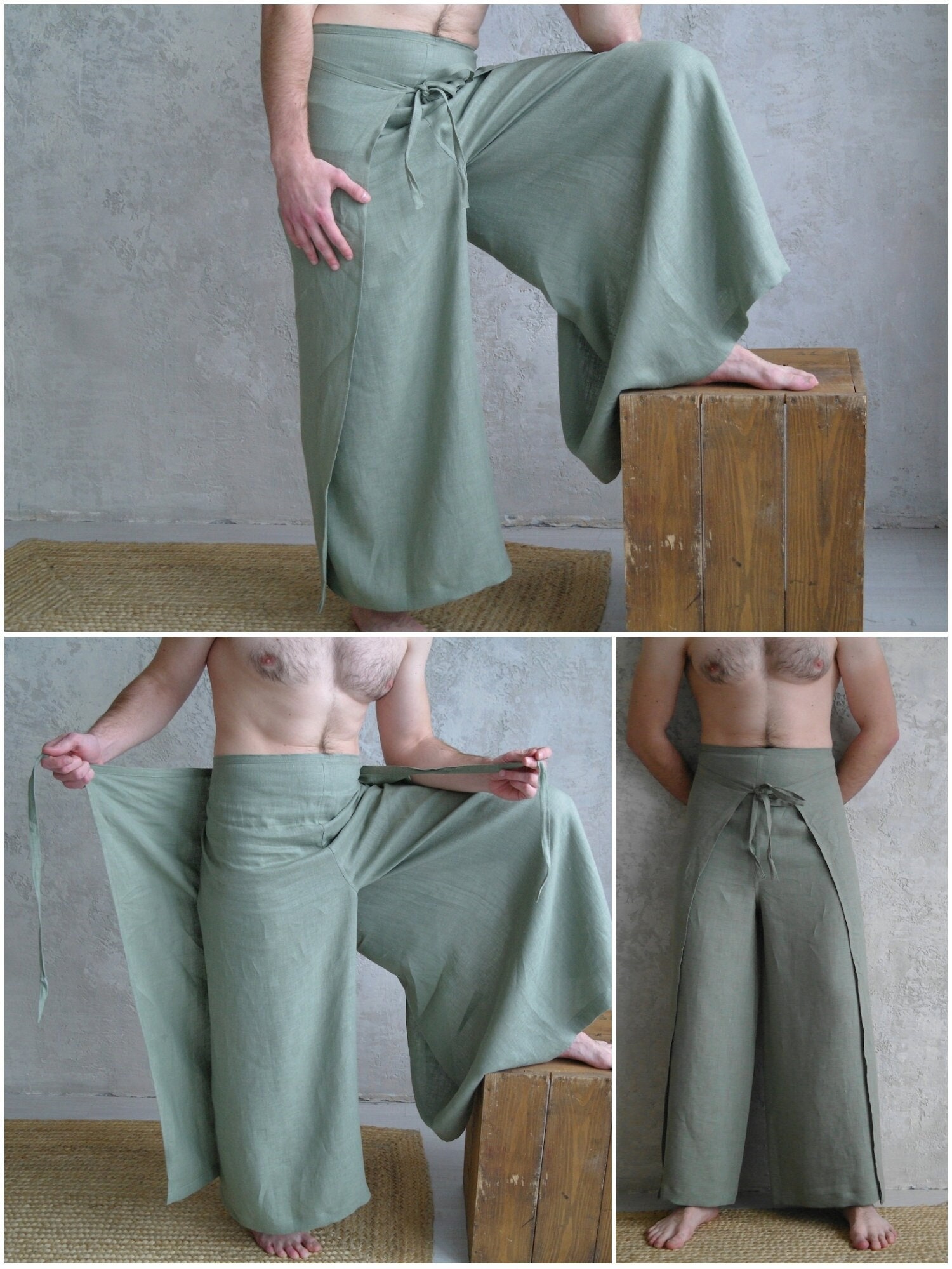 India Men Wrap Trousers, Boho Wide Leg Harem, Solid Summer Pants 100% ...