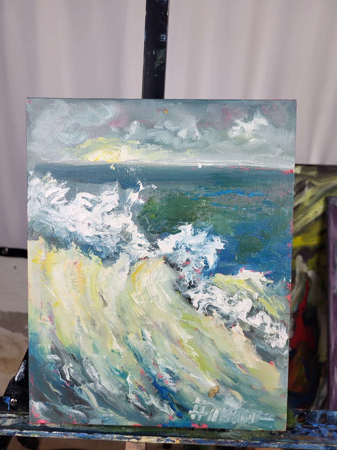 Acrylic Painting on Cardboard Waves Sea Alexander Diener Art Unique ...