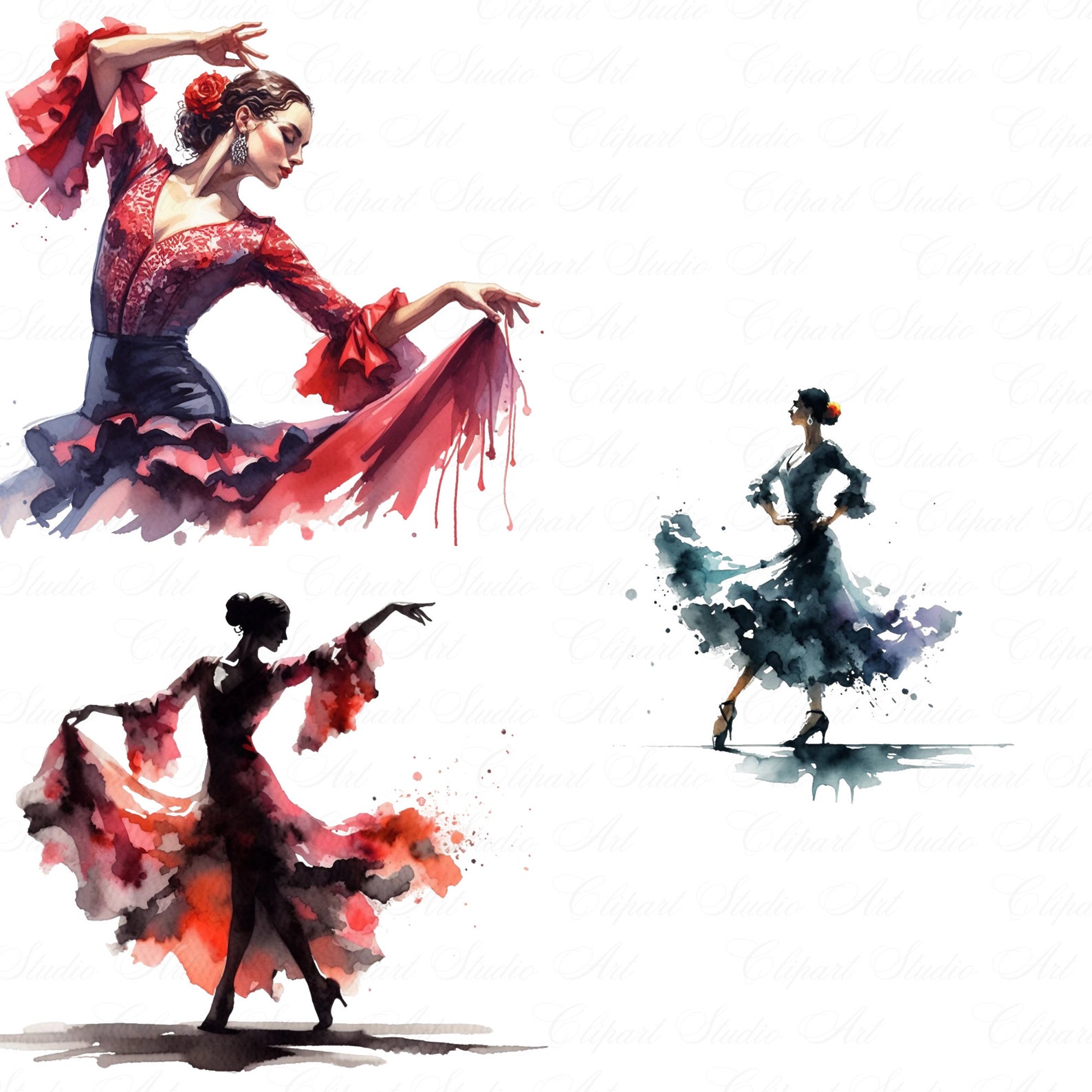 19 Flamenco Dancer Clipart, Splash Flamenco Dancer Clipart, Watercolor ...