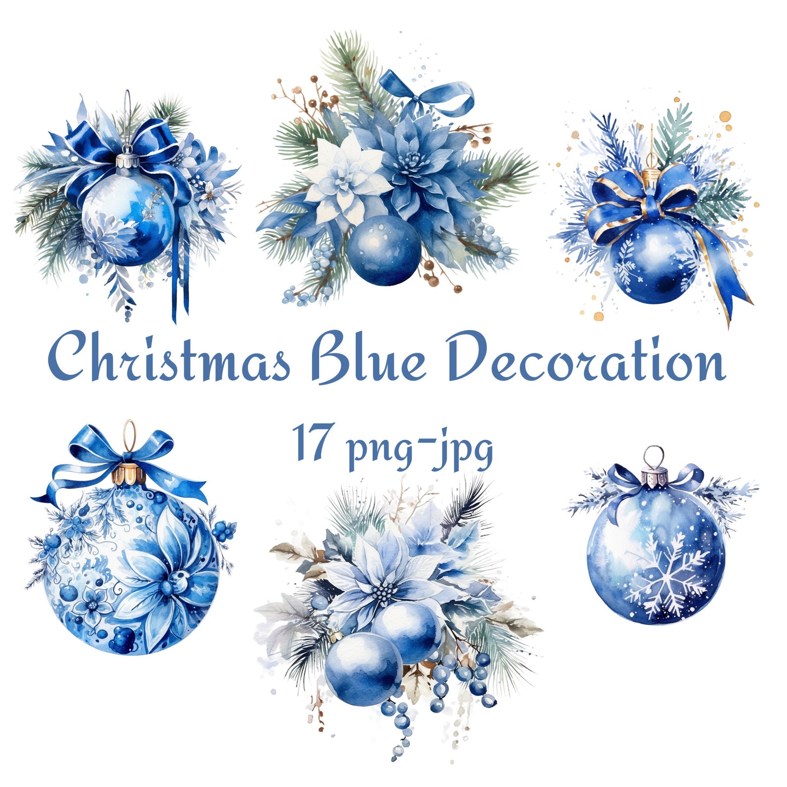 17 Christmas Blue Decoration Clipart, Christmas Blue Flowers Decoration ...