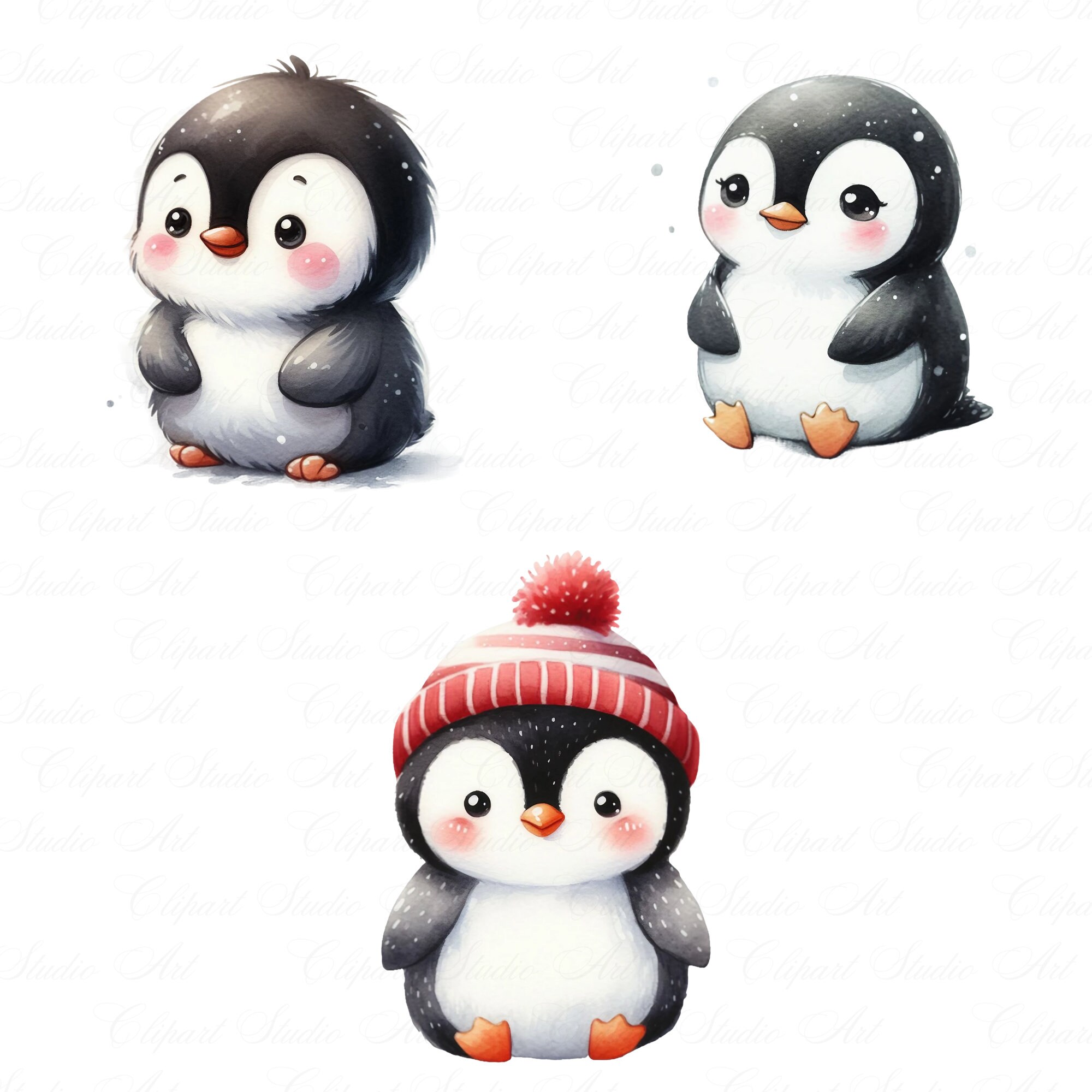 22 Cute Penguin Clipart, Winter Cute Penguin Clipart, Watercolor Cute ...