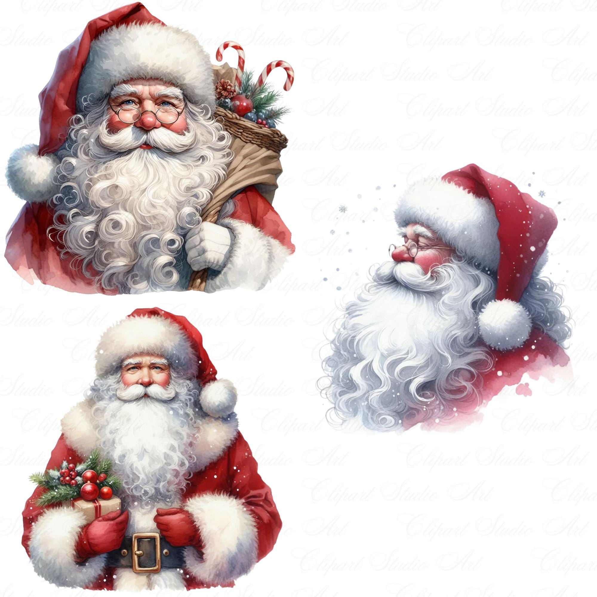 15 Santa Claus Clipart, Christmas Santa Claus Clipart, Watercolor Santa ...