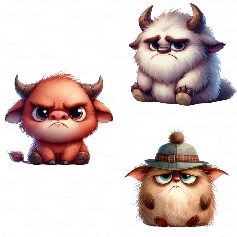 31 Grumpy Animals Clipart, Funny Grumpy Animals Clipart, Watercolor ...
