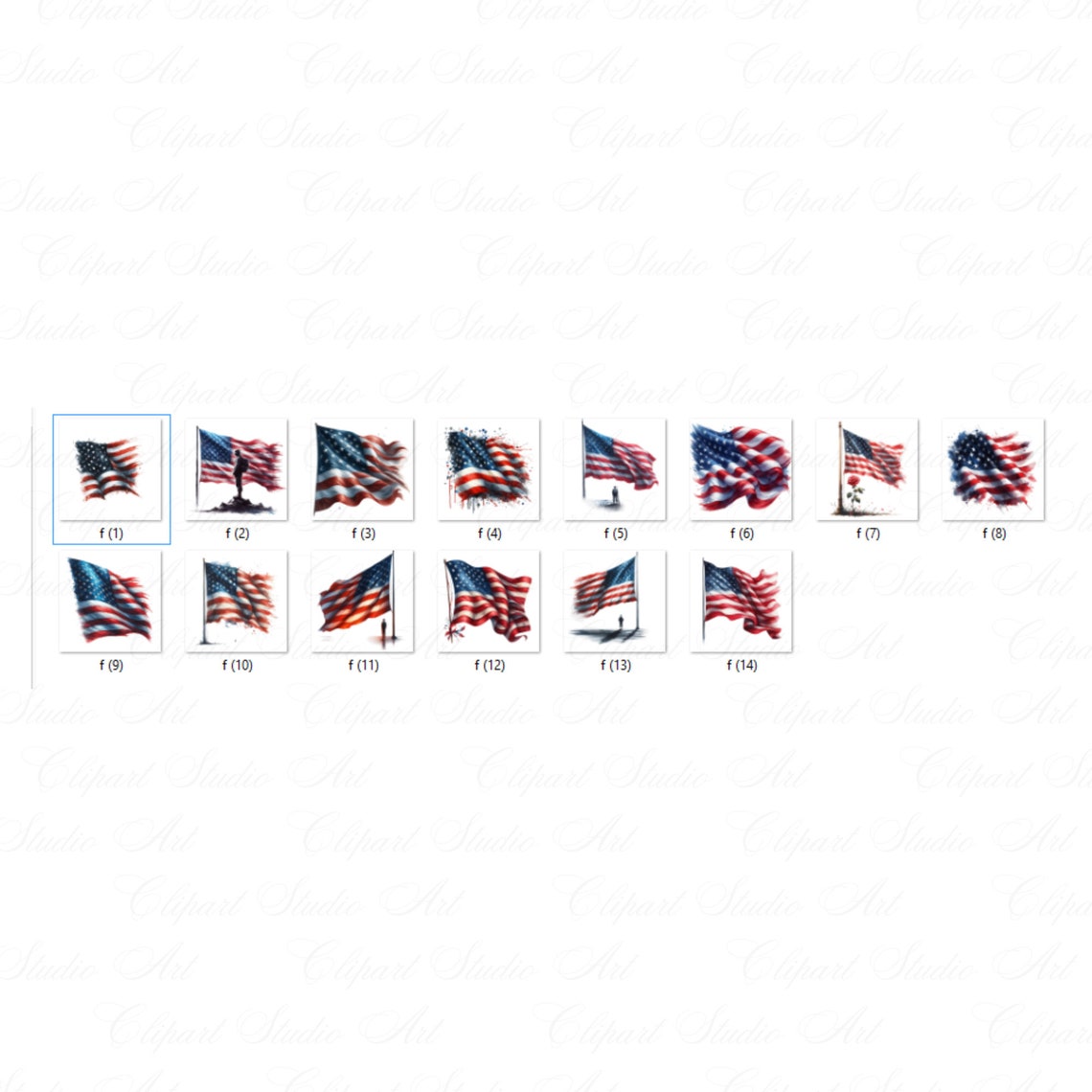 14 USA Flag Clipart, American Flag Day Clipart, Watercolor American ...