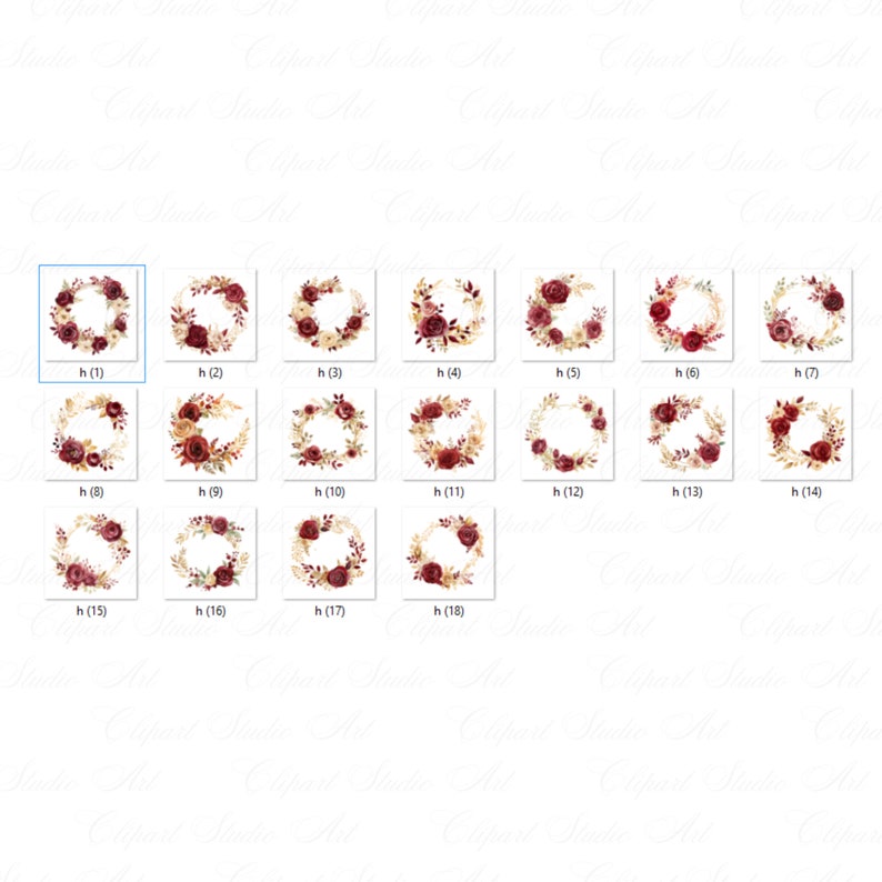 18 Burgundy Wreath Rose With Golden Glitter Clipart, Wedding Bridal ...