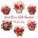 15 Red Rose Gift Basket Clipart, Wedding Bridal Shower Red Rose Gift ...