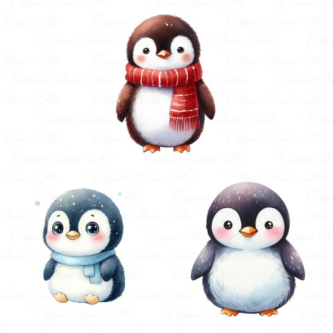 22 Cute Penguin Clipart, Winter Cute Penguin Clipart, Watercolor Cute ...