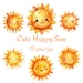 15 Cute Happy Sun Clipart, Cute Sun Watercolour Clipart, Watercolor Sun ...