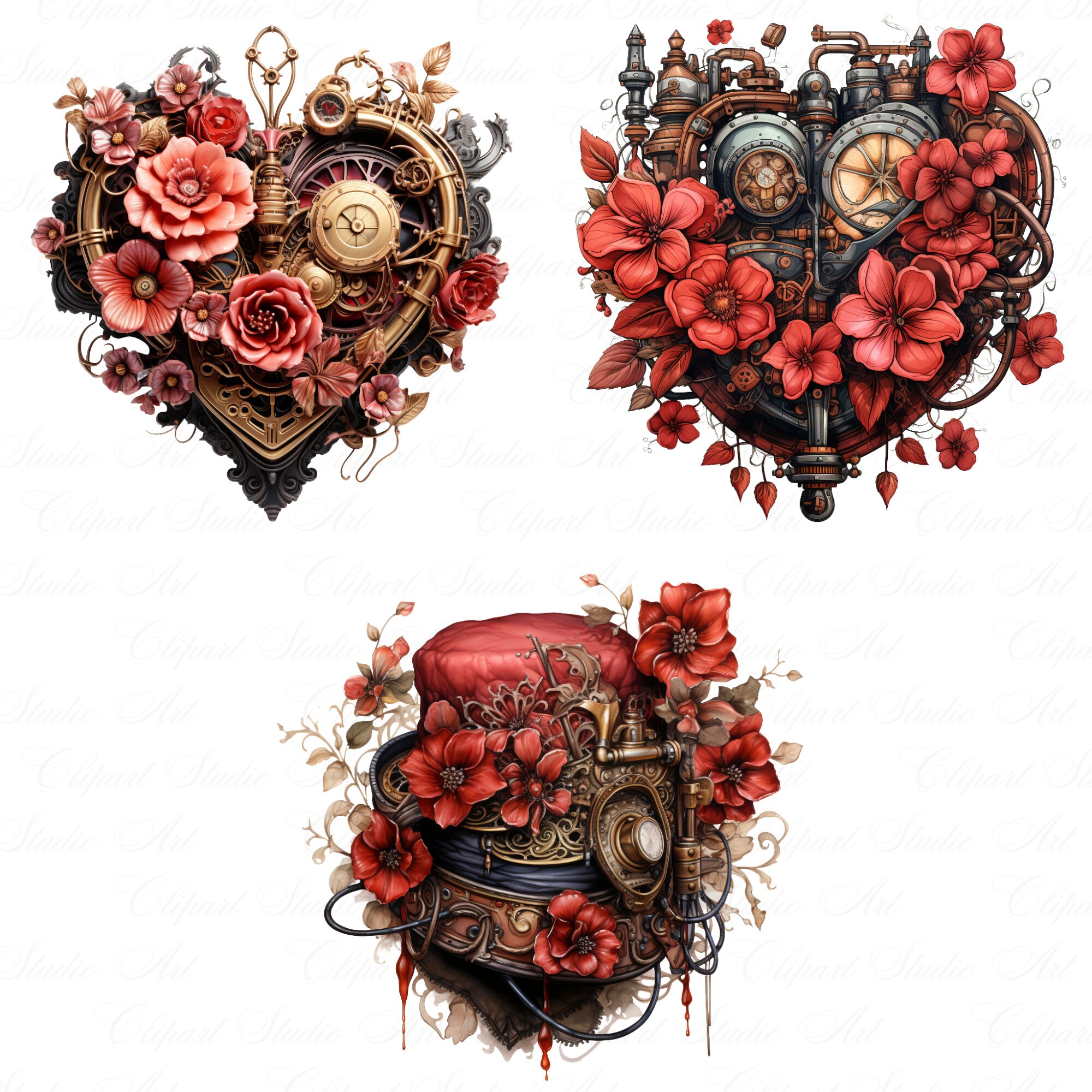14 Steampunk Valentine Day Watercolor Clipart, Steampunk Valentine Day ...