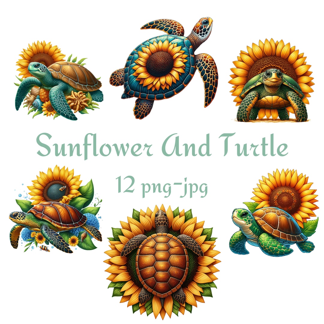12 Sunflower and Turtle Clipart, Flowering Turtle Clipart, Sea Turtle ...