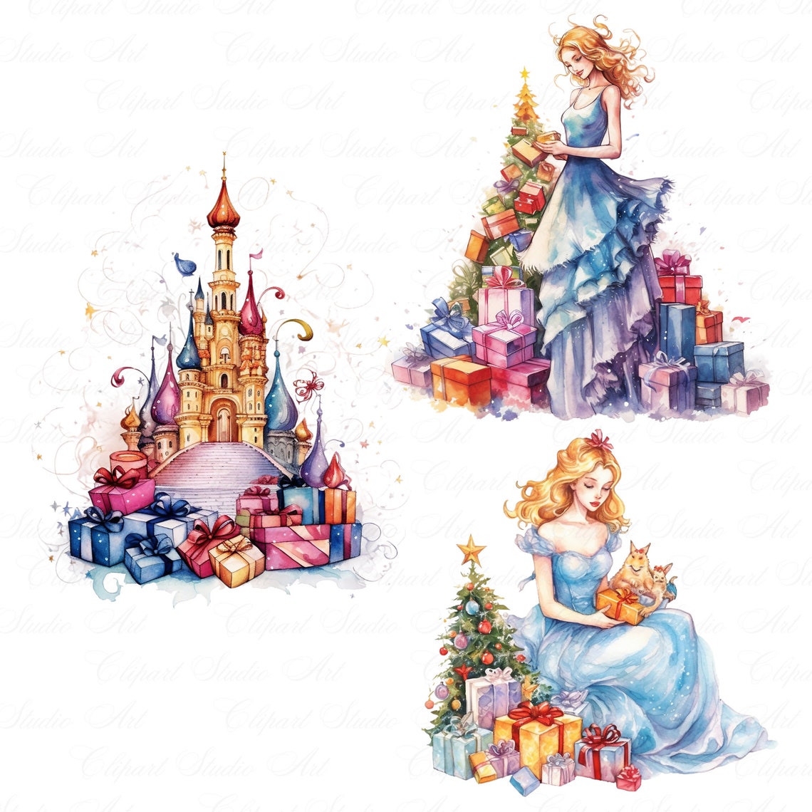 12 Cinderella Clipart, Christmas Fairy Tale Princess Clipart ...