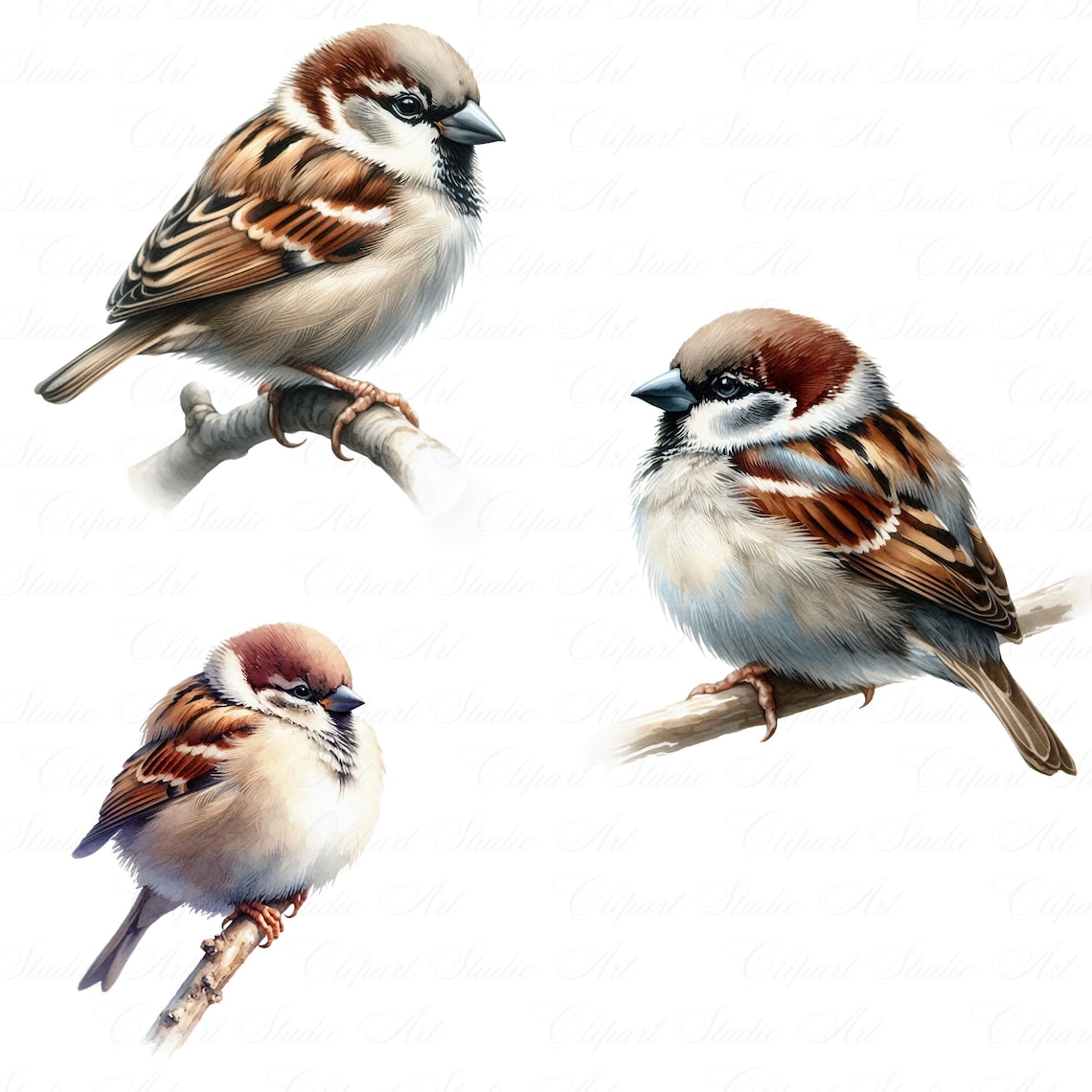 18 Sparrows Clipart, Sparrow Bird in Nature Clipart, Watercolor ...