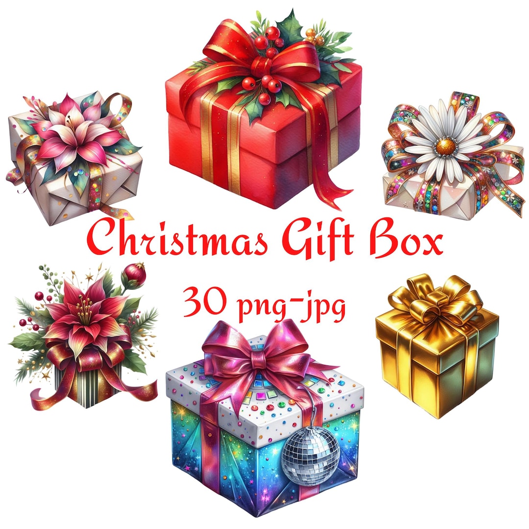 30 Christmas Gift Box Clipart, Merry Christmas Clipart, Watercolor ...