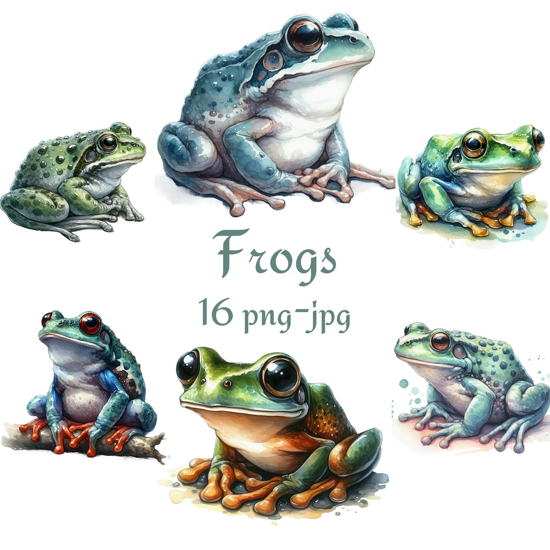 16 Frogs Clipart, Watercolor Toad Clipart, Watercolor Frogs High ...