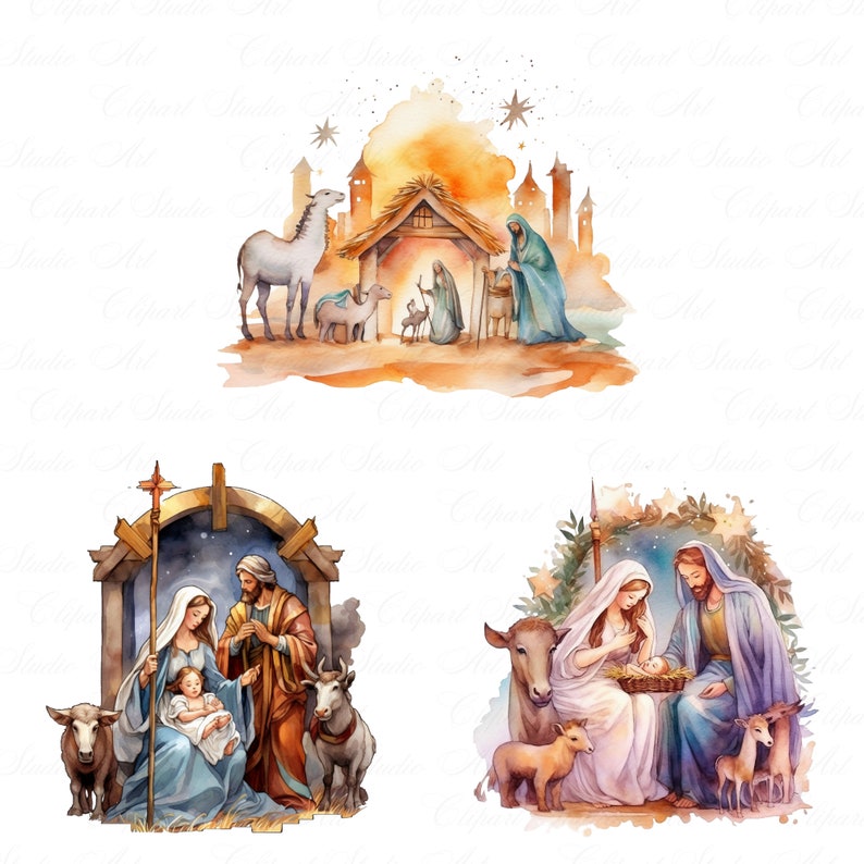 15 Nativity Scene Clipart Watercolor Bundle, Christmas Religious ...