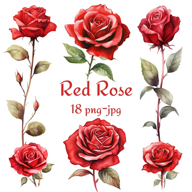 18 Red Rose Clipart, Wedding Bridal Shower Red Rose Flowers Clipart ...