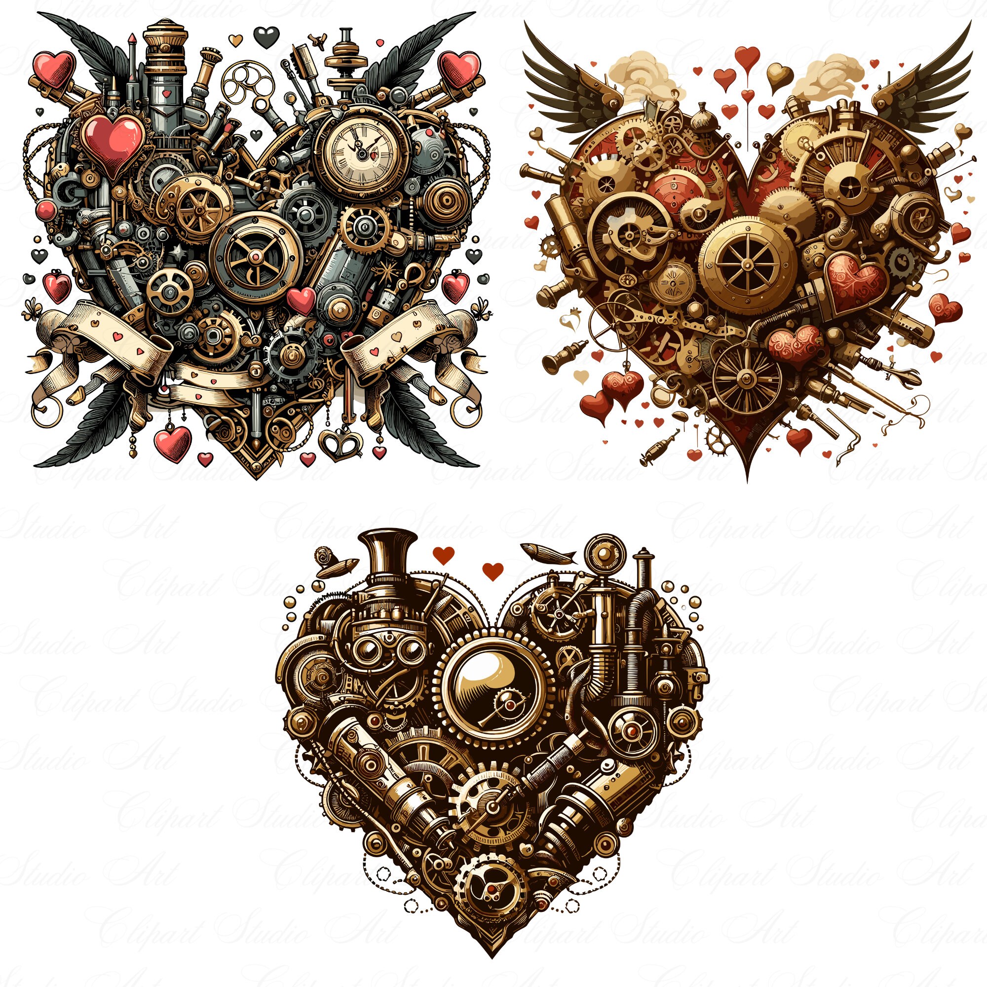 13 Steampunk Valentine's Day Heart Clipart, Steampunk Elements Bundle ...