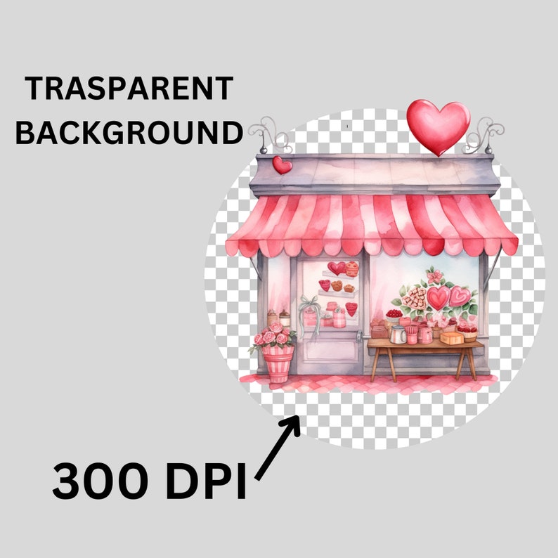 Valentine Candy Shop Clipart, Valentine Shop Watercolor Clipart ...