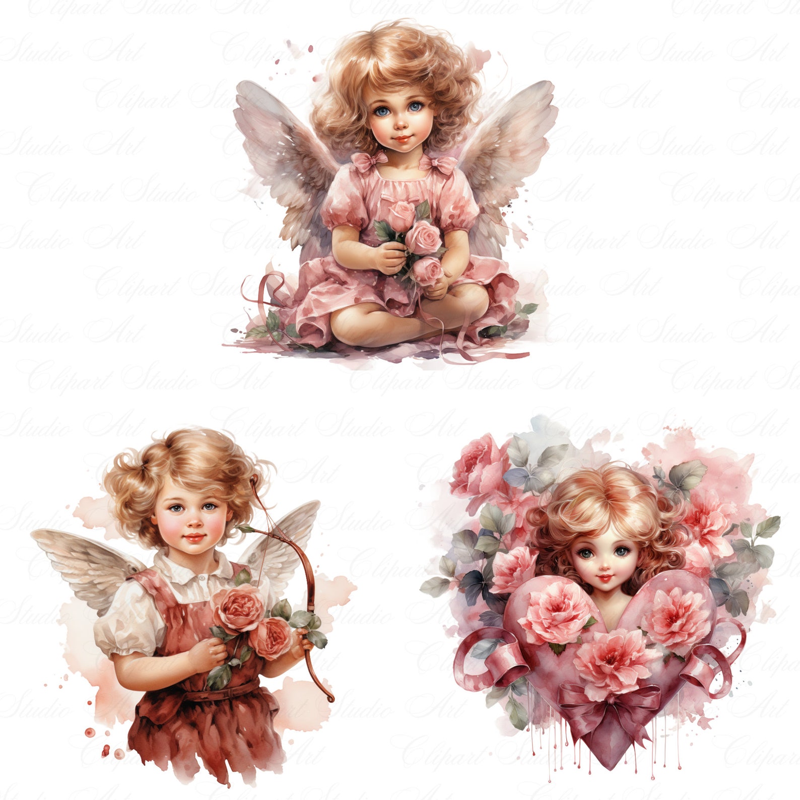 27 Valentine Cupid Clipart, Valentine Day Watercolor Cupid Clipart ...