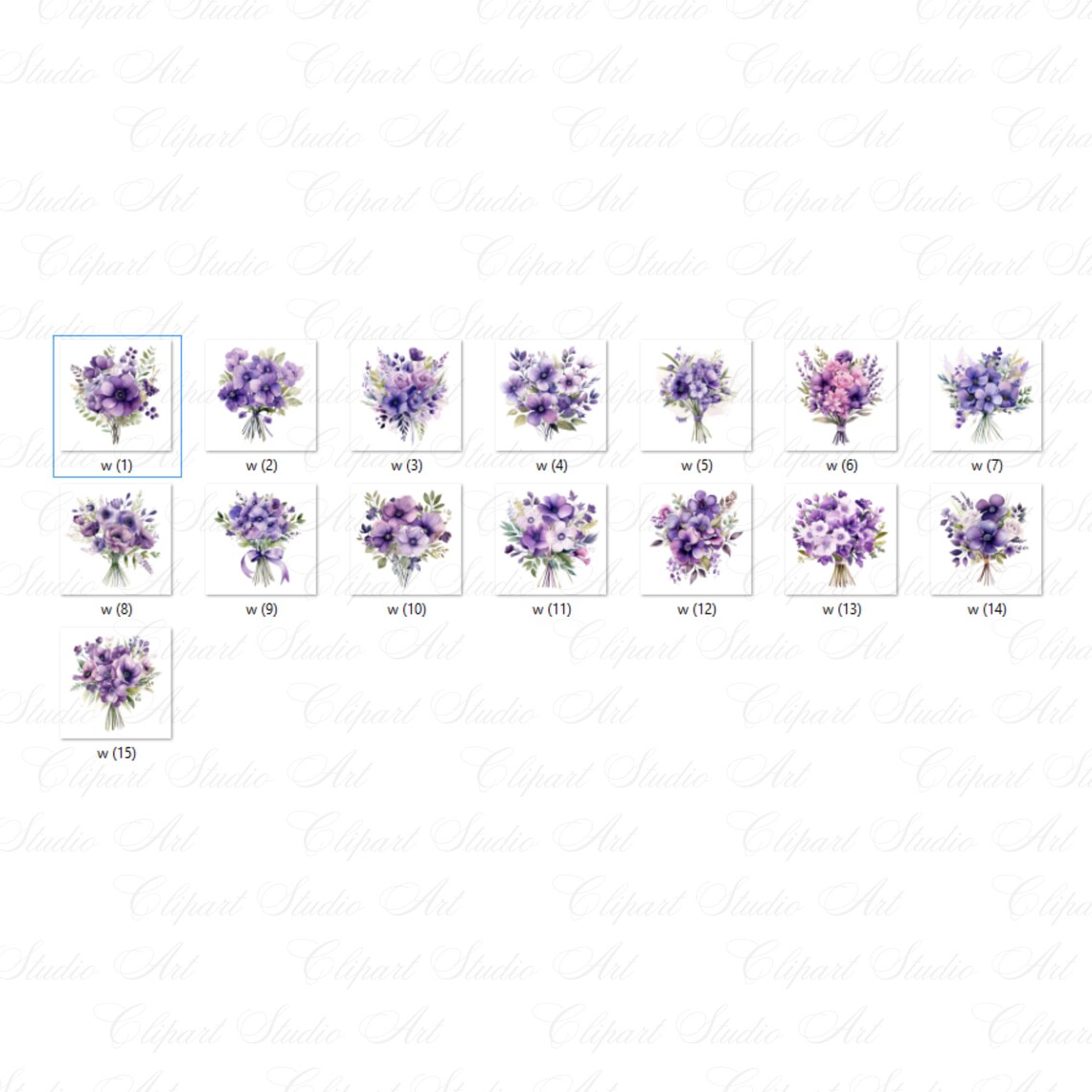 15 Violet Flower Bouquet Clipart, Wedding Bridal Shower Violet Flower ...