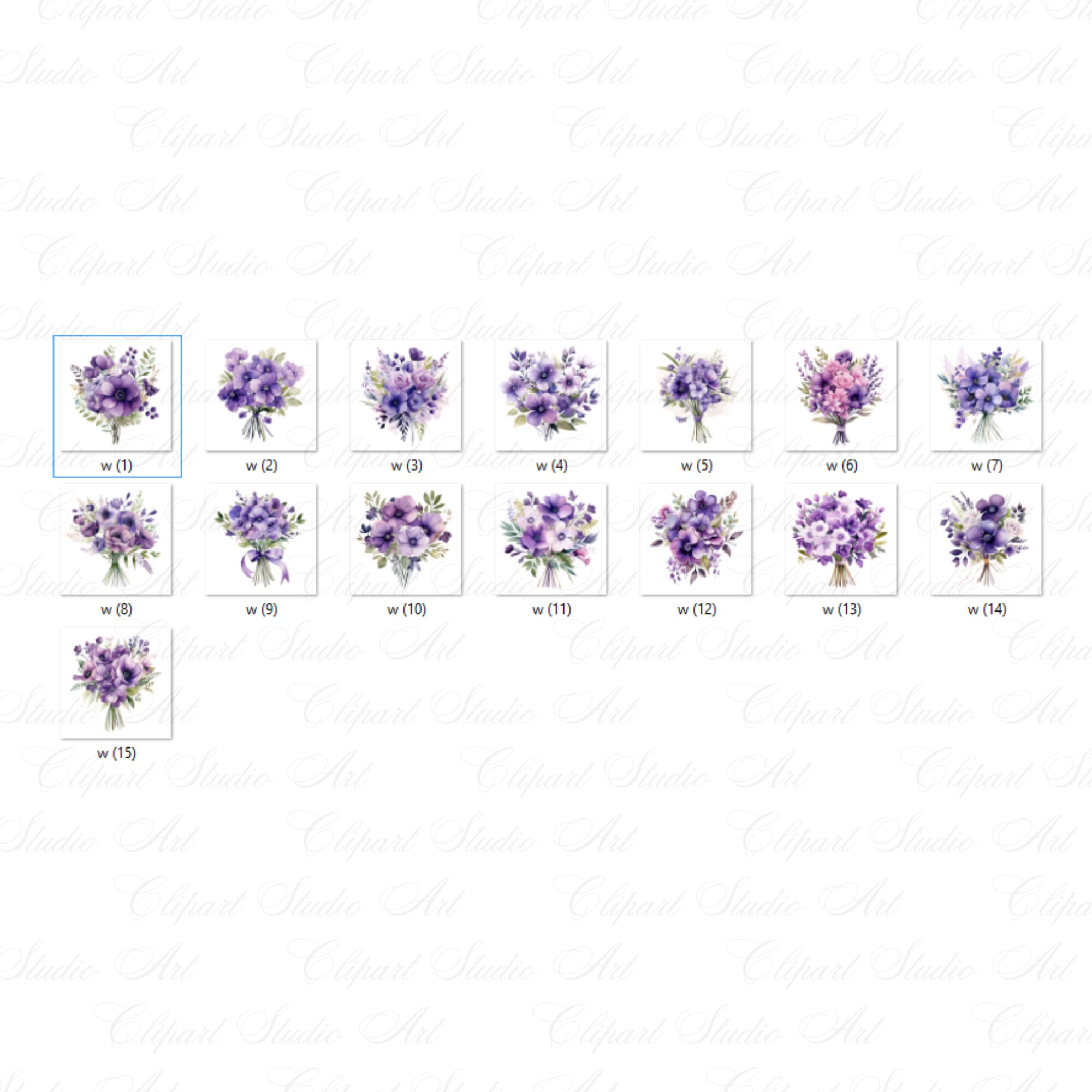 15 Violet Flower Bouquet Clipart, Wedding Bridal Shower Violet Flower ...