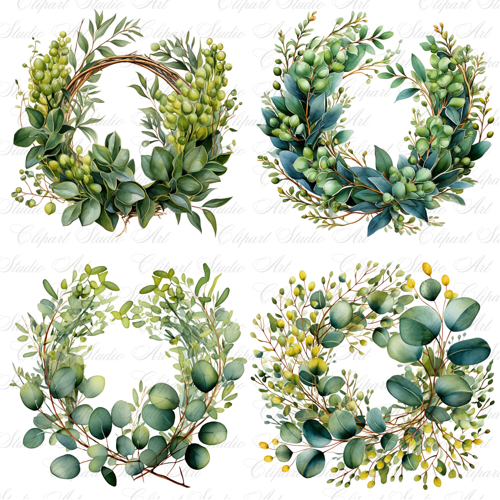 Green Gold Eucalyptus Garland Clipart, Eucalyptus & Gold Wreath ...