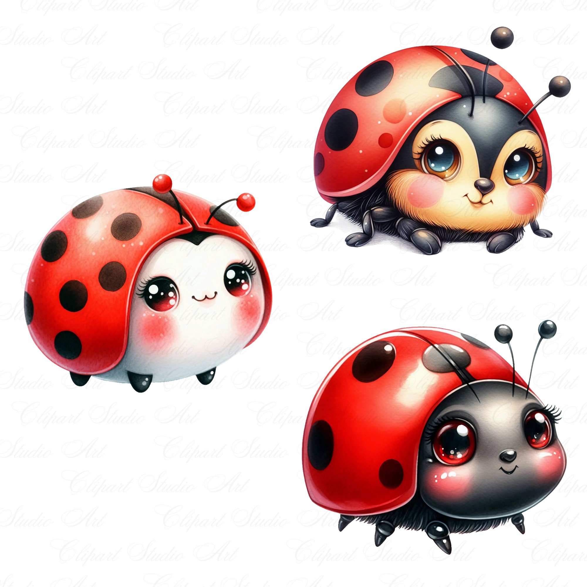 16 Cute Ladybugs Clipart, Watercolor Cute Little Spring Insects Clipart ...