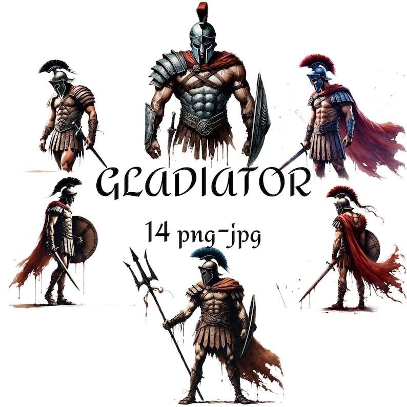 14 Gladiator Clipart, Ancient Rome, Roman Warrior Clipart, Watercolor ...