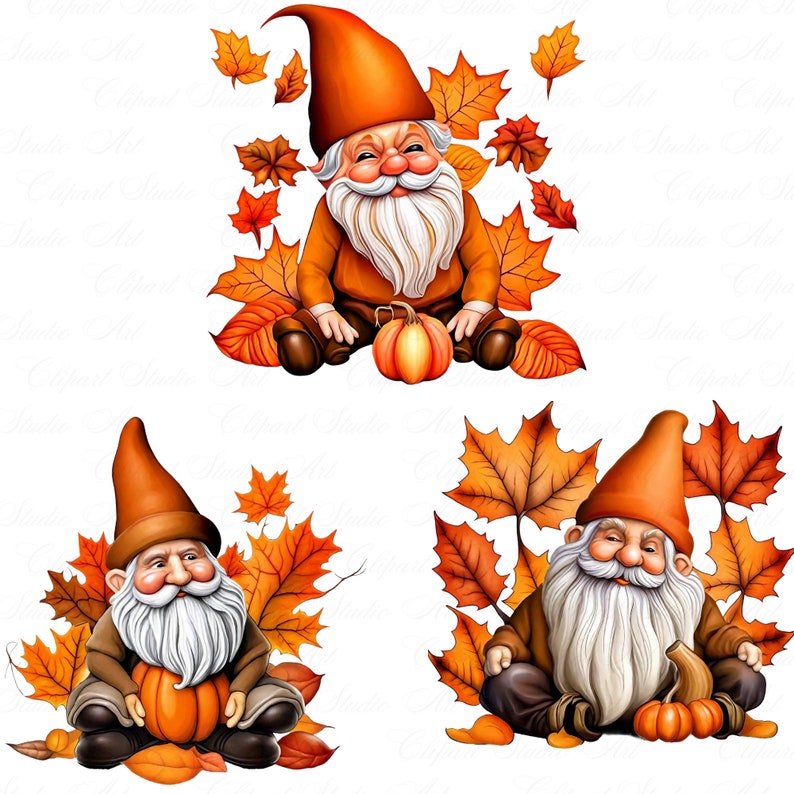 Autumn Gnome Clipart, Fall Leaves, Pumpkins (PNG, JPG, SVG) - Etsy