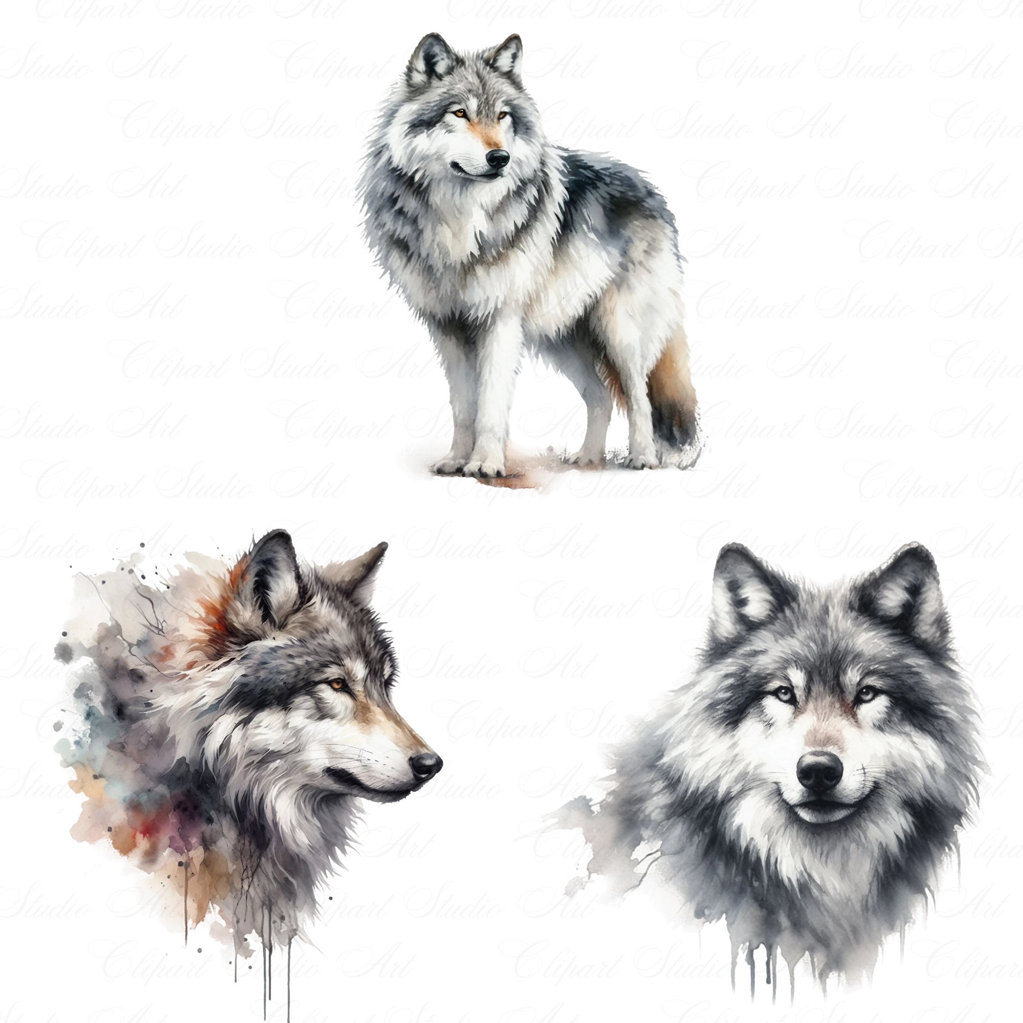 21 Wolf Clipart, Watercolor Tribal Wolf Clipart, Watercolor Wolf High ...
