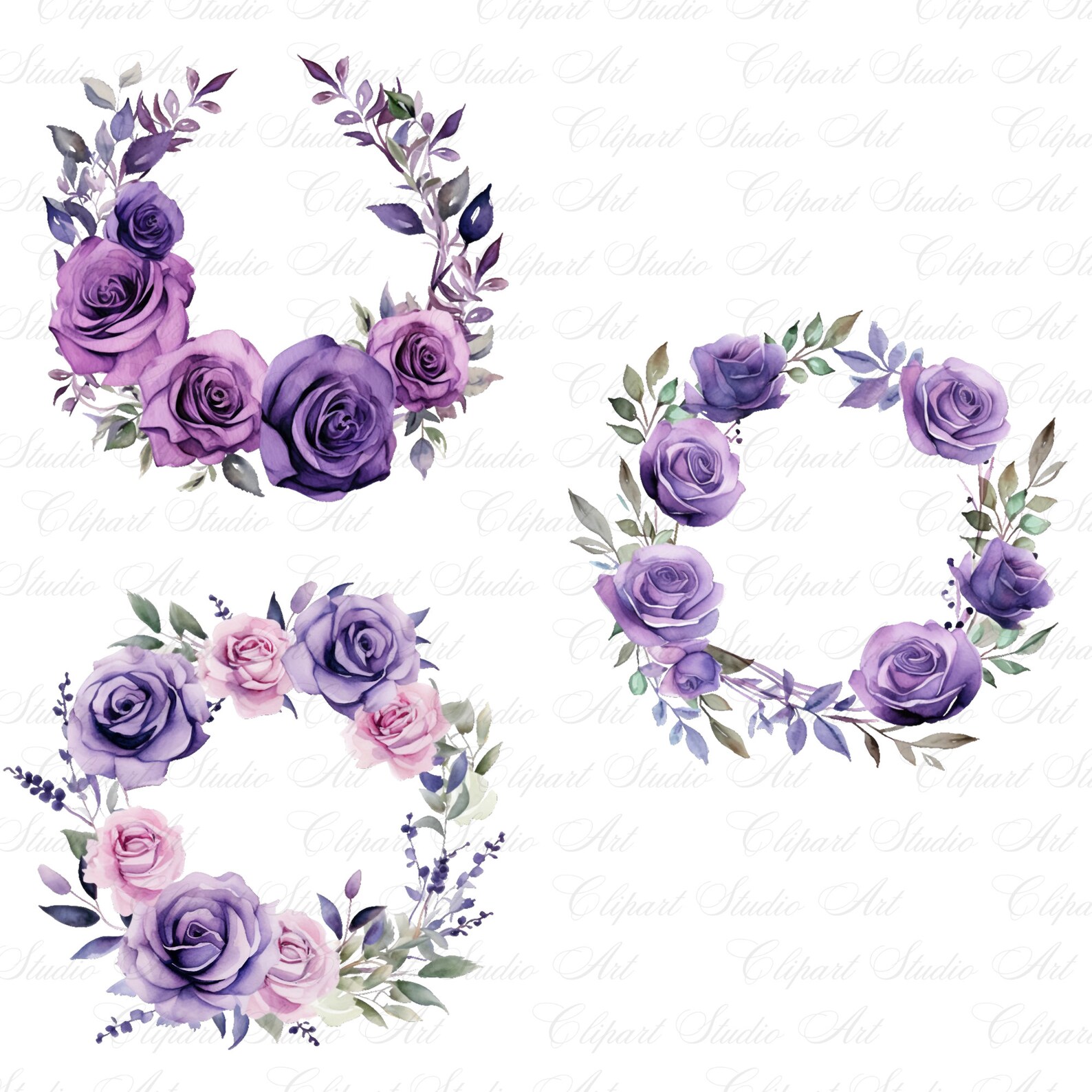 23 Purple Rose Wreath Clipart, Wedding Bridal Shower Purple Rose ...