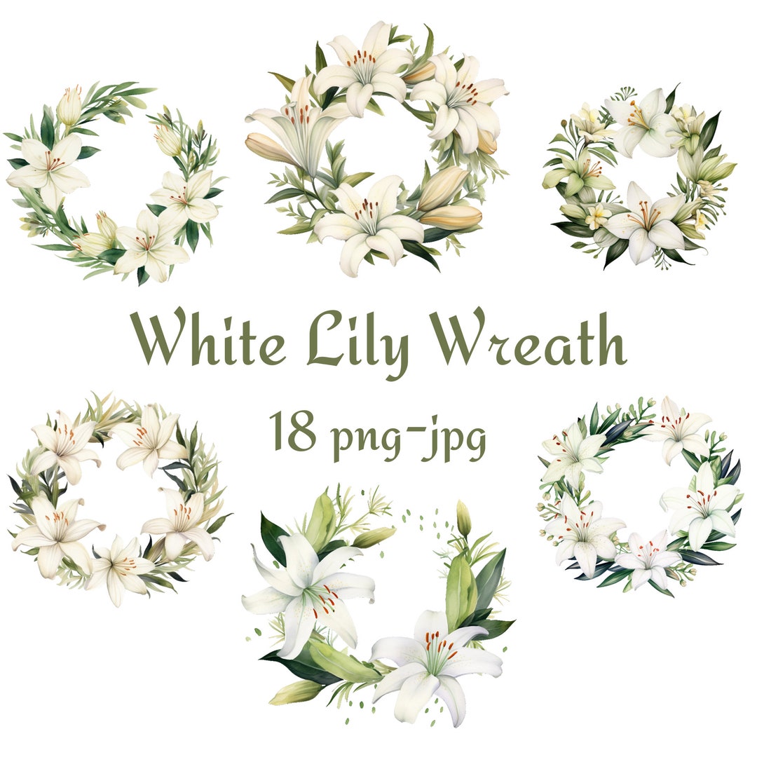 18 White Lily Wreath Clipart, Wedding Bridal Shower White Lily Wreath ...