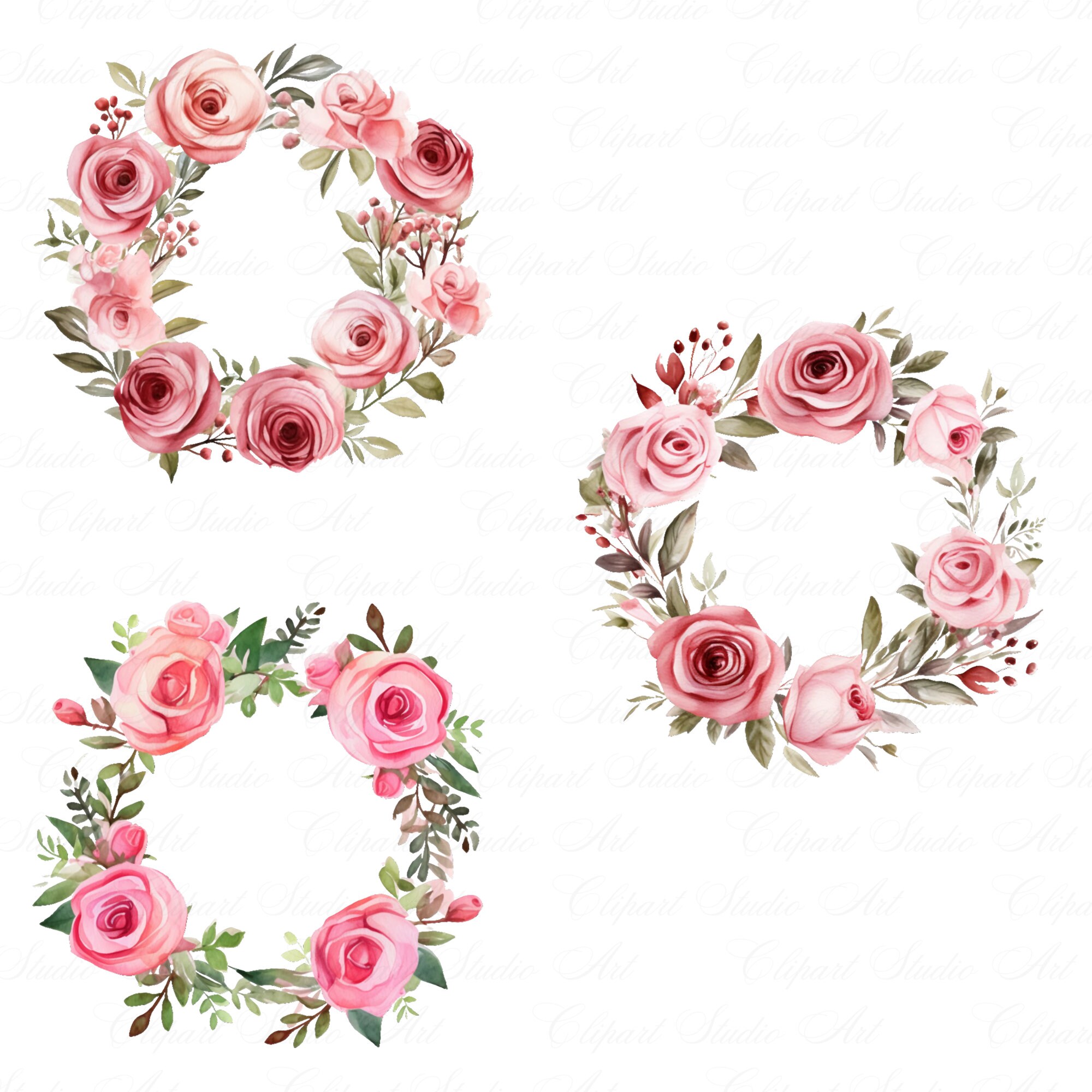 22 Pink Rose Wreath Clipart, Wedding Bridal Shower Pink Rose Wreath ...