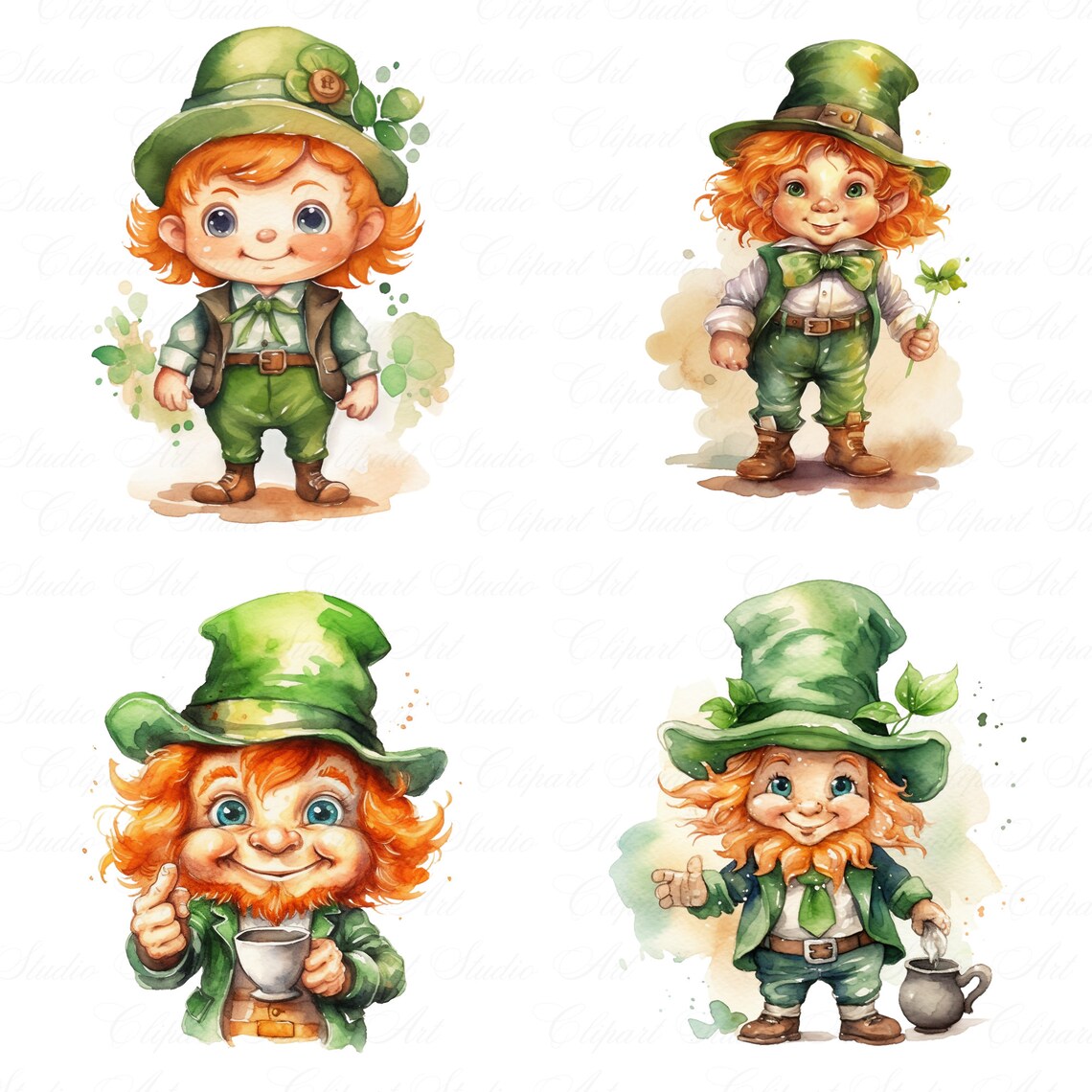 15 Cute Leprechaun Watercolour Clipart, St.patricks Day Leprechaun ...