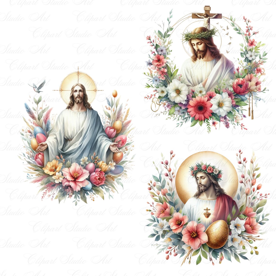 27 Jesus With Easter Flowers Clipart, Watercolor Jesus With Easter Egg ...