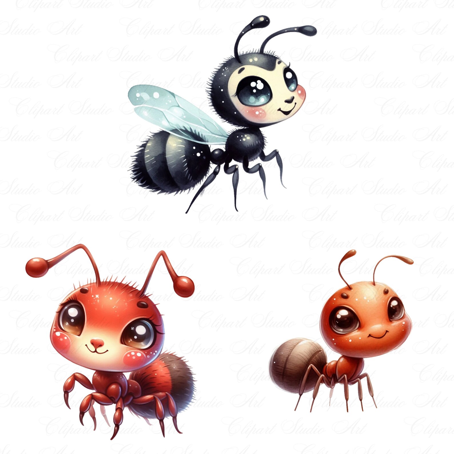 18 Cute Ants Clipart, Watercolor Cute Little Spring Insects Clipart ...