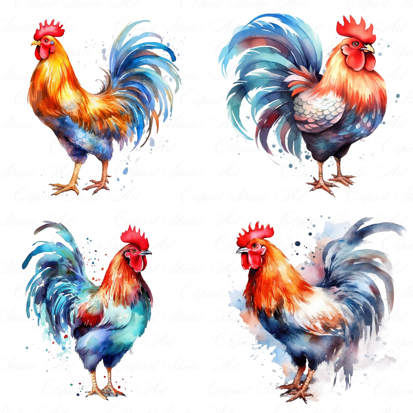 11 Cute Rooster Clipart, Farm Animals Watercolour Clipart, Cute Rooster ...