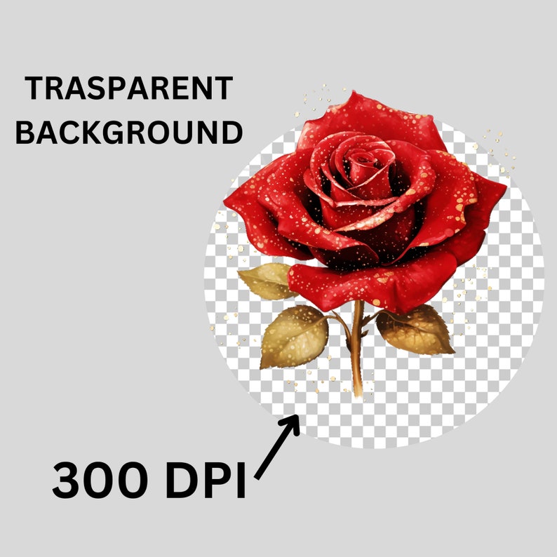 25 Red Rose With Gold Glitter Clipart, Wedding Bridal Shower Red Rose ...