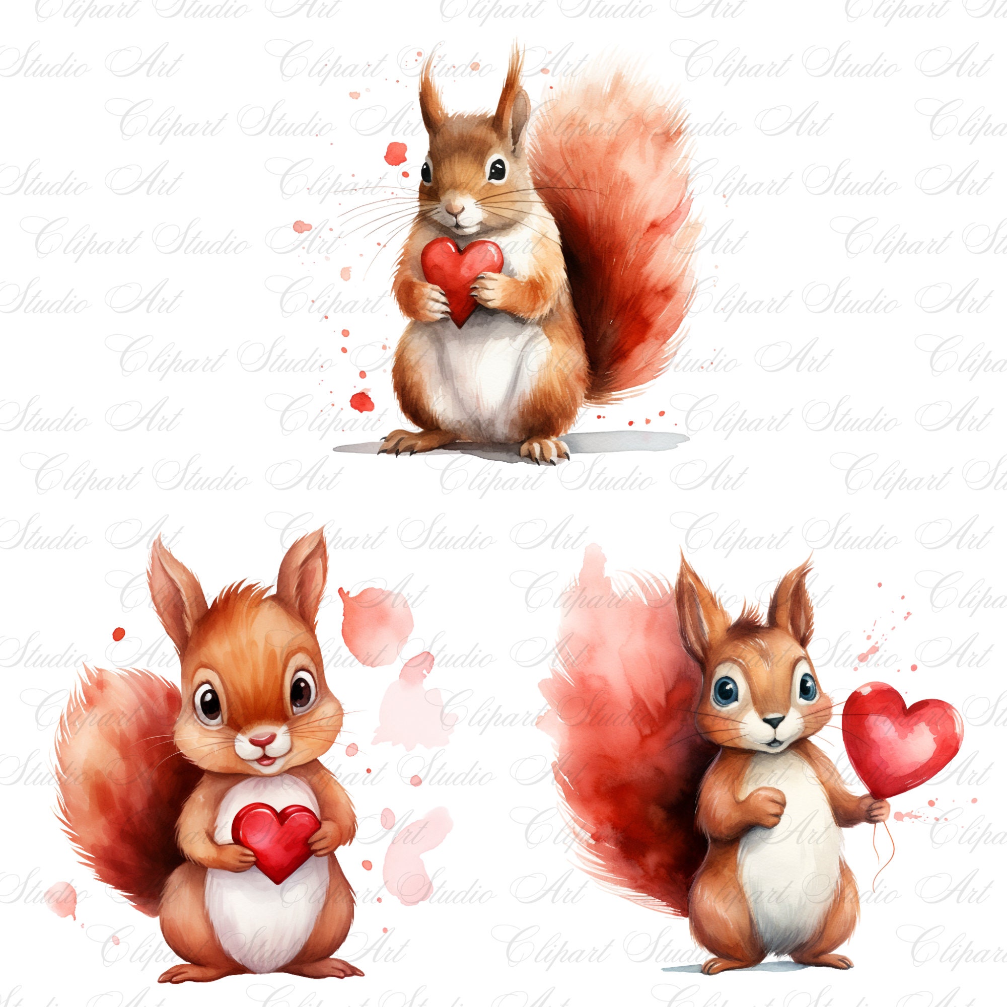 Valentine Heart Squirrel Clipart, Watercolor Squirrel With Heart ...