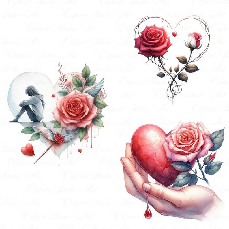 20 Heart and Rose Clipart, Valentine Rose Clipart, Valentine Heart ...