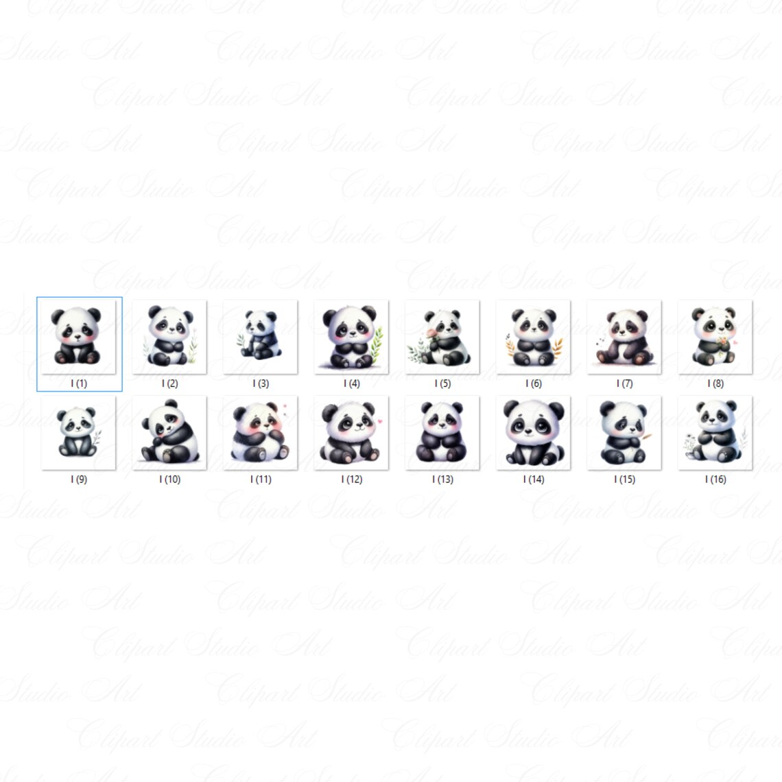 16 Cute Pandas Clipart, Cute Pandas Transparent Background, Watercolor ...