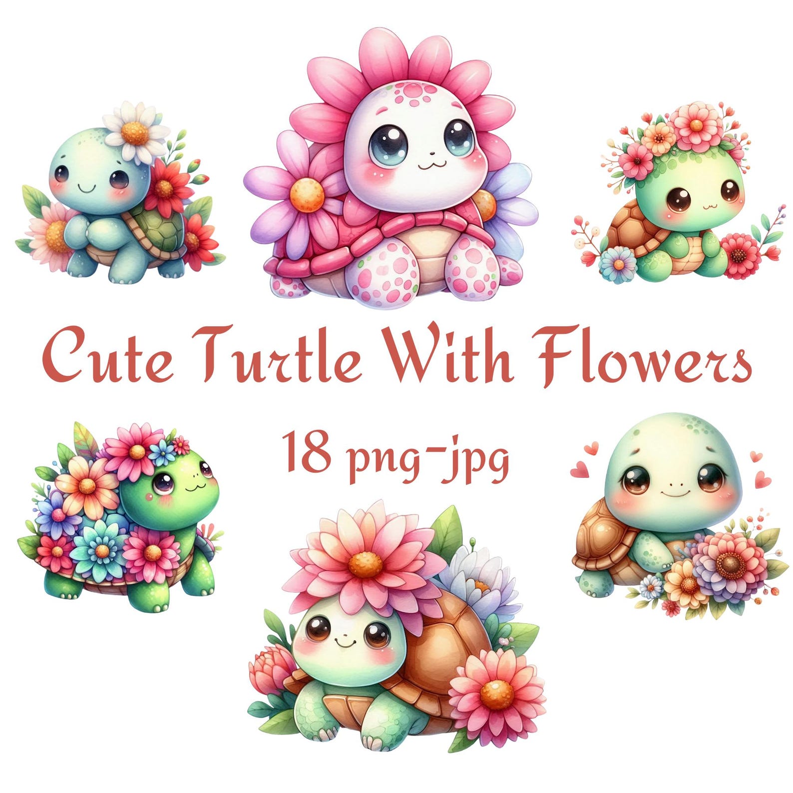 18 Cute Turtle With Flowers Clipart, Flowering Turtle Clipart ...