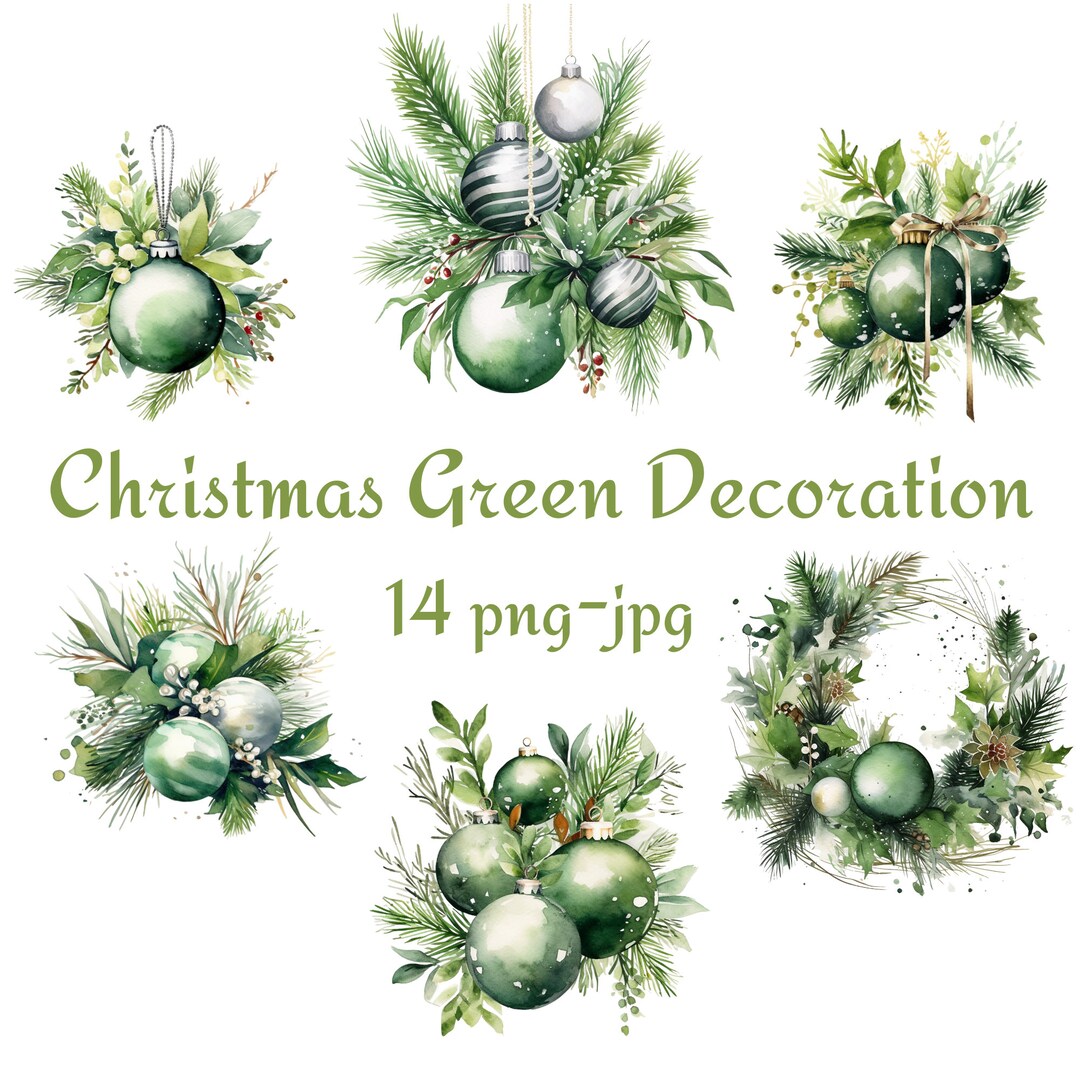 14 Christmas Green Decoration Clipart, Christmas Green Flowers ...
